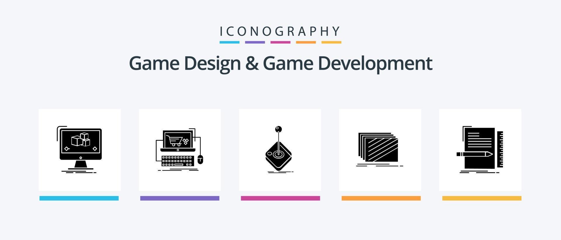 Game Design And Game Development Glyph 5 Icon Pack Including layout. design. store. stick ...