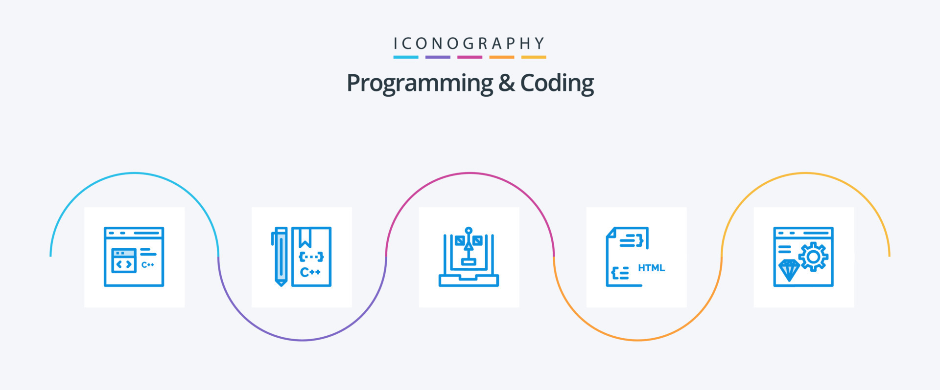 Programming And Coding Blue 5 Icon Pack Including coding. app. flowchart. html. development ...