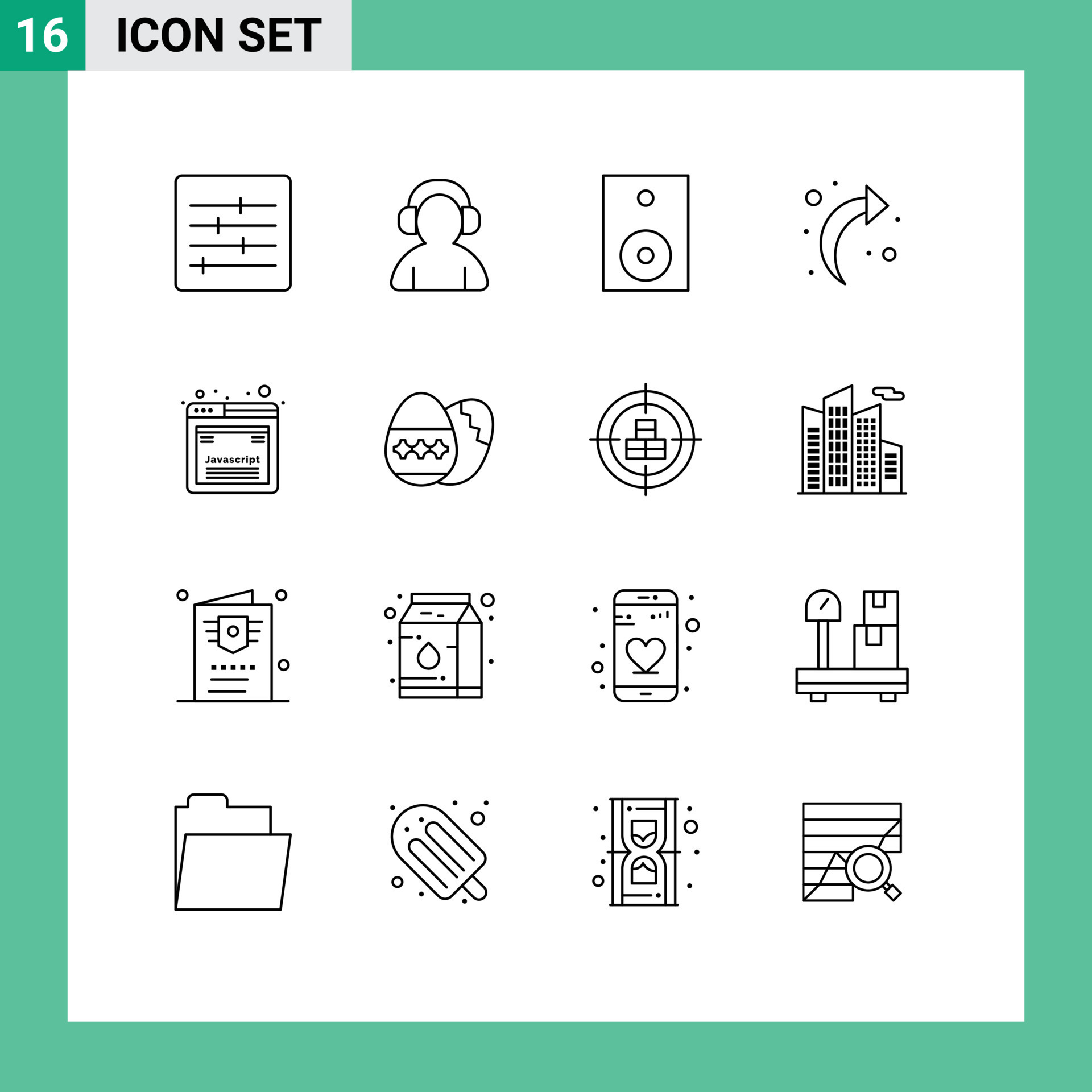 Mobile Interface Outline Set Of 16 Pictograms Of Javascript Design Electronics Refresh Arrow