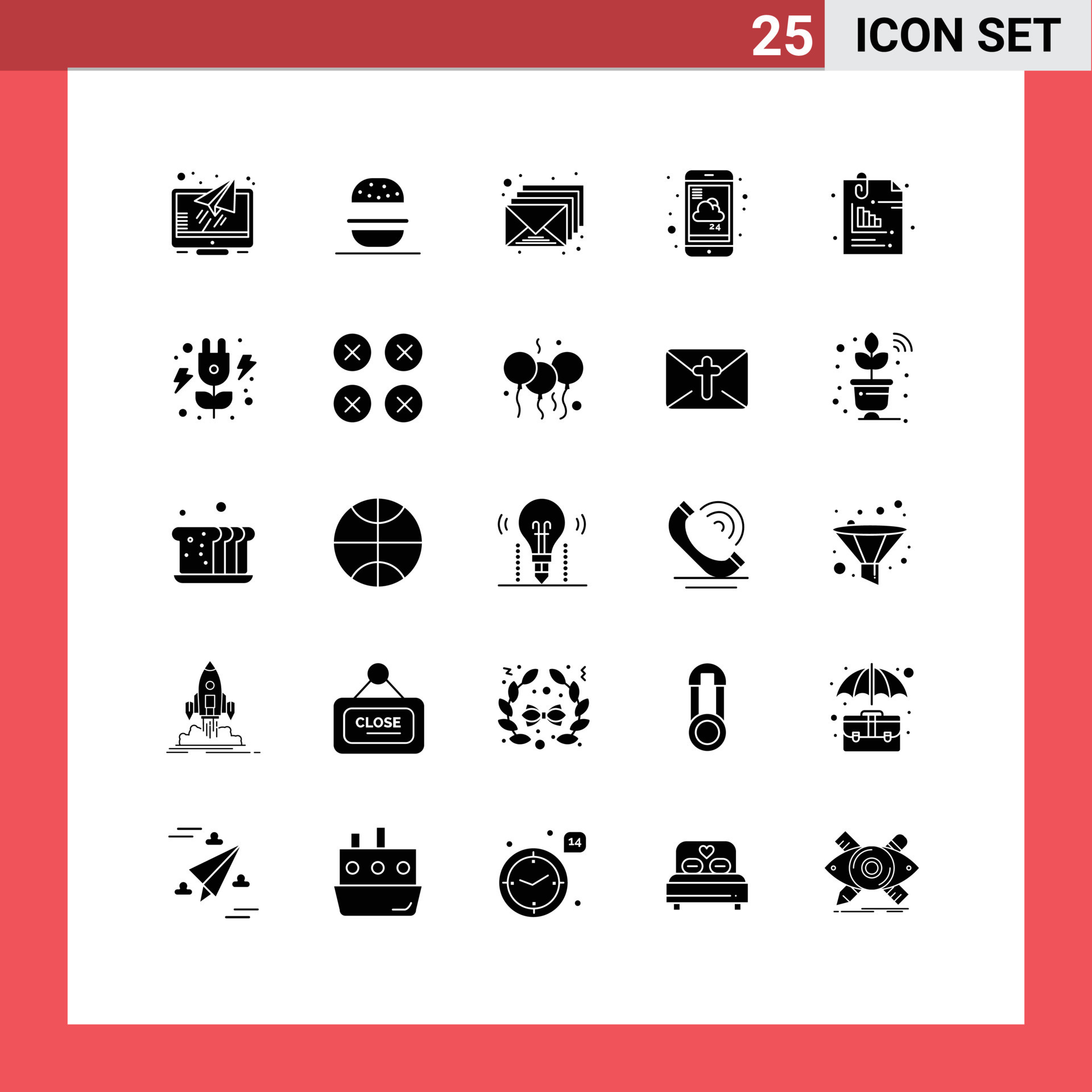 Set Of 25 Modern Ui Icons Symbols Signs For Attachment Service Email Report Forecast Editable