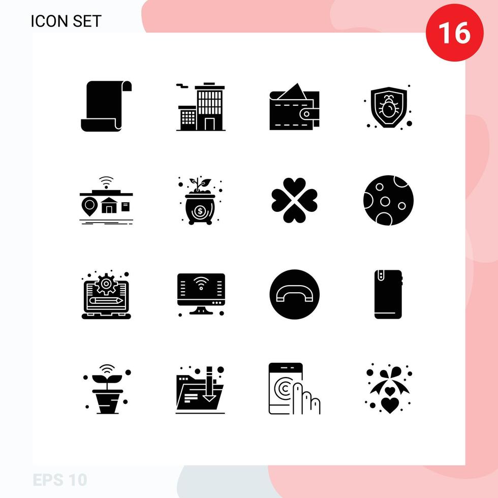 Set of 16 Modern UI Icons Symbols Signs for bag of wallet internet iot ...