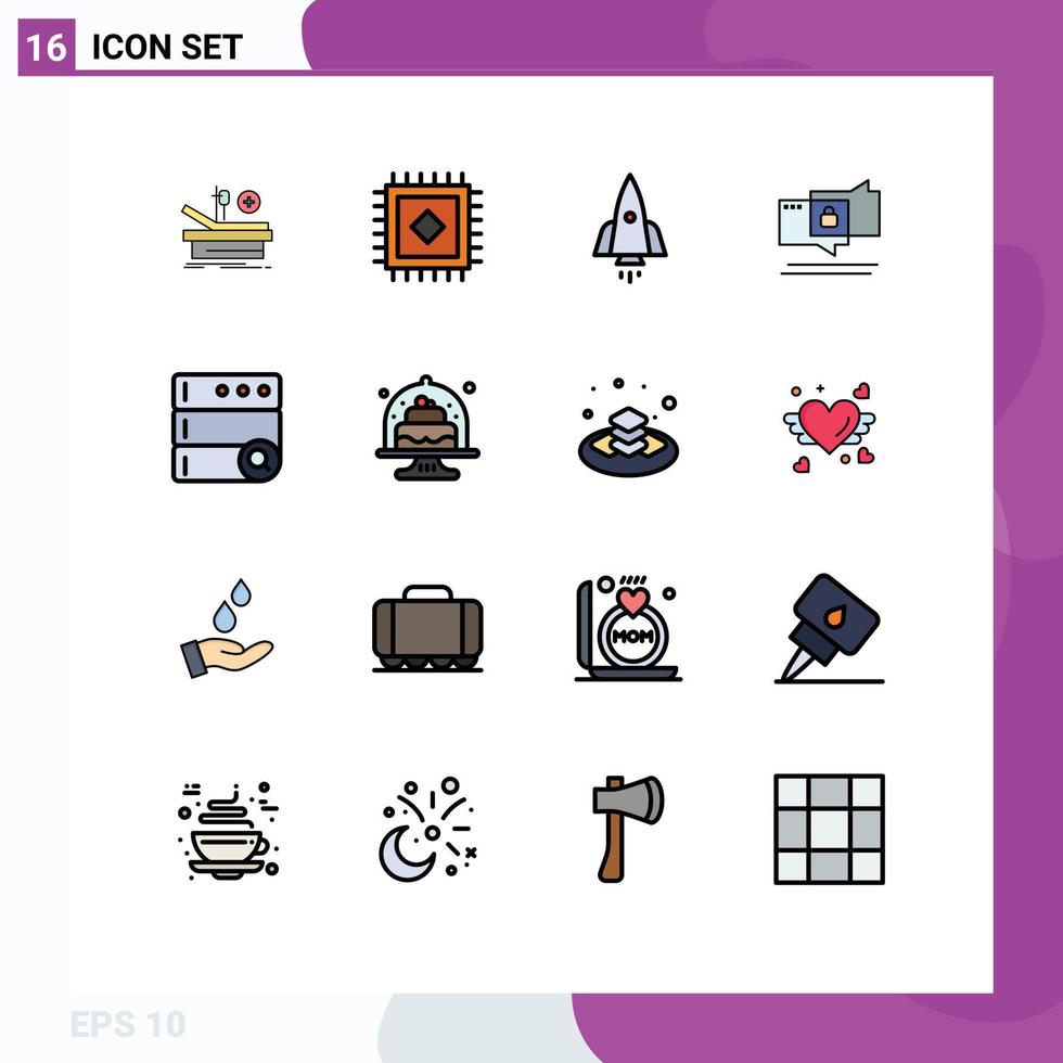 Mobile Interface Flat Color Filled Line Set Of 16 Pictograms Of Server Database Speedup Secure