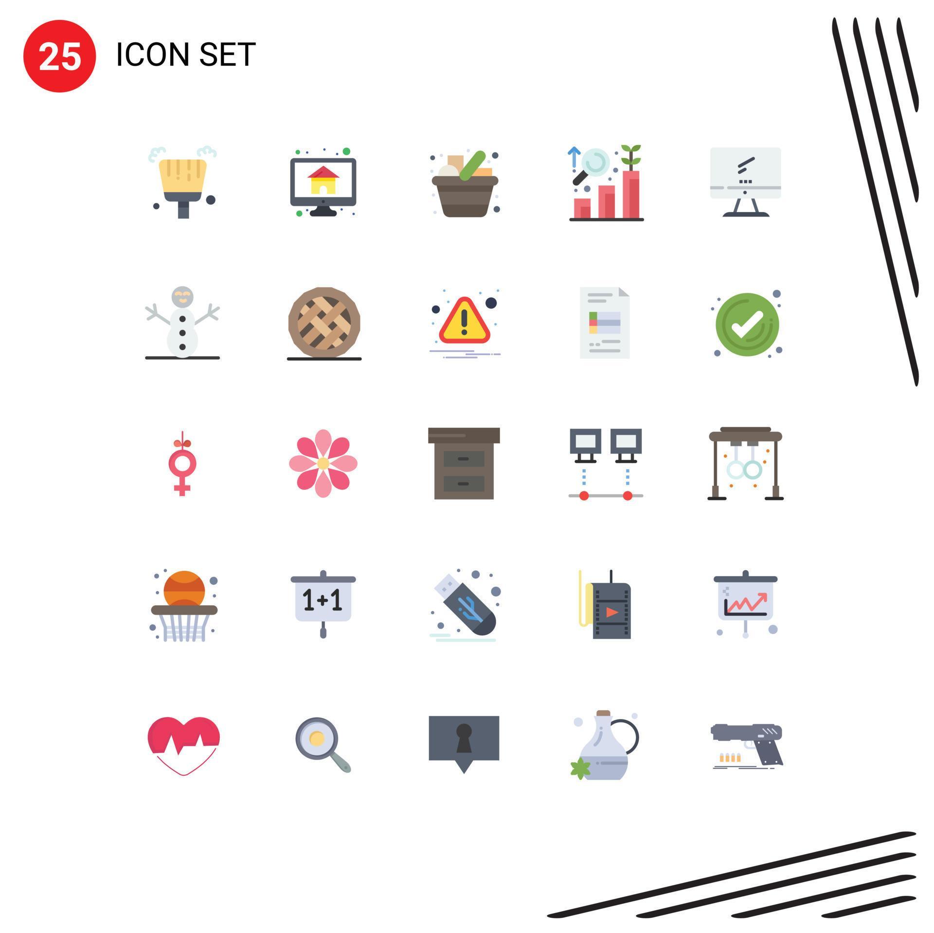 User Interface Pack Of 25 Basic Flat Colors Of Computer Graph Cart Analysis Items Editable