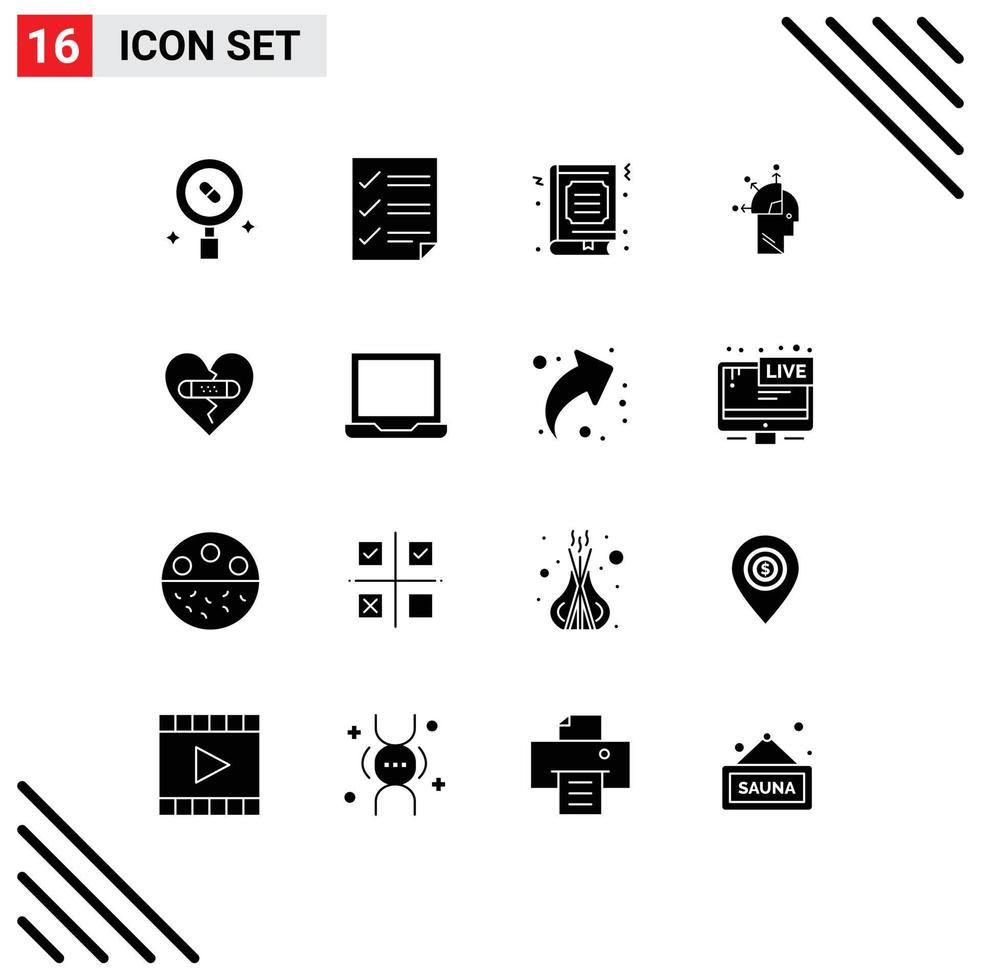 Group of 16 Solid Glyphs Signs and Symbols for mind programming user ...
