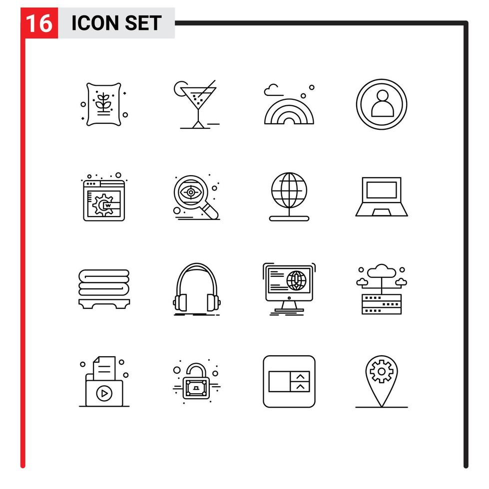 User Interface Pack of 16 Basic Outlines of search display page content nature user disc ...