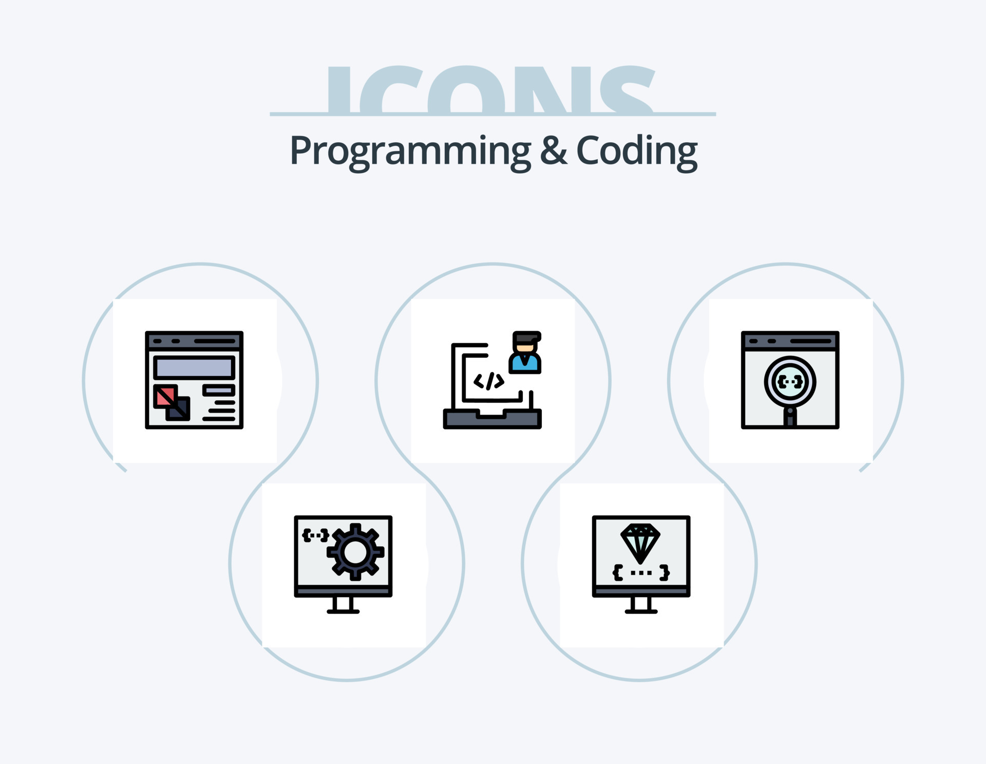 Programming And Coding Line Filled Icon Pack 5 Icon Design Coding App