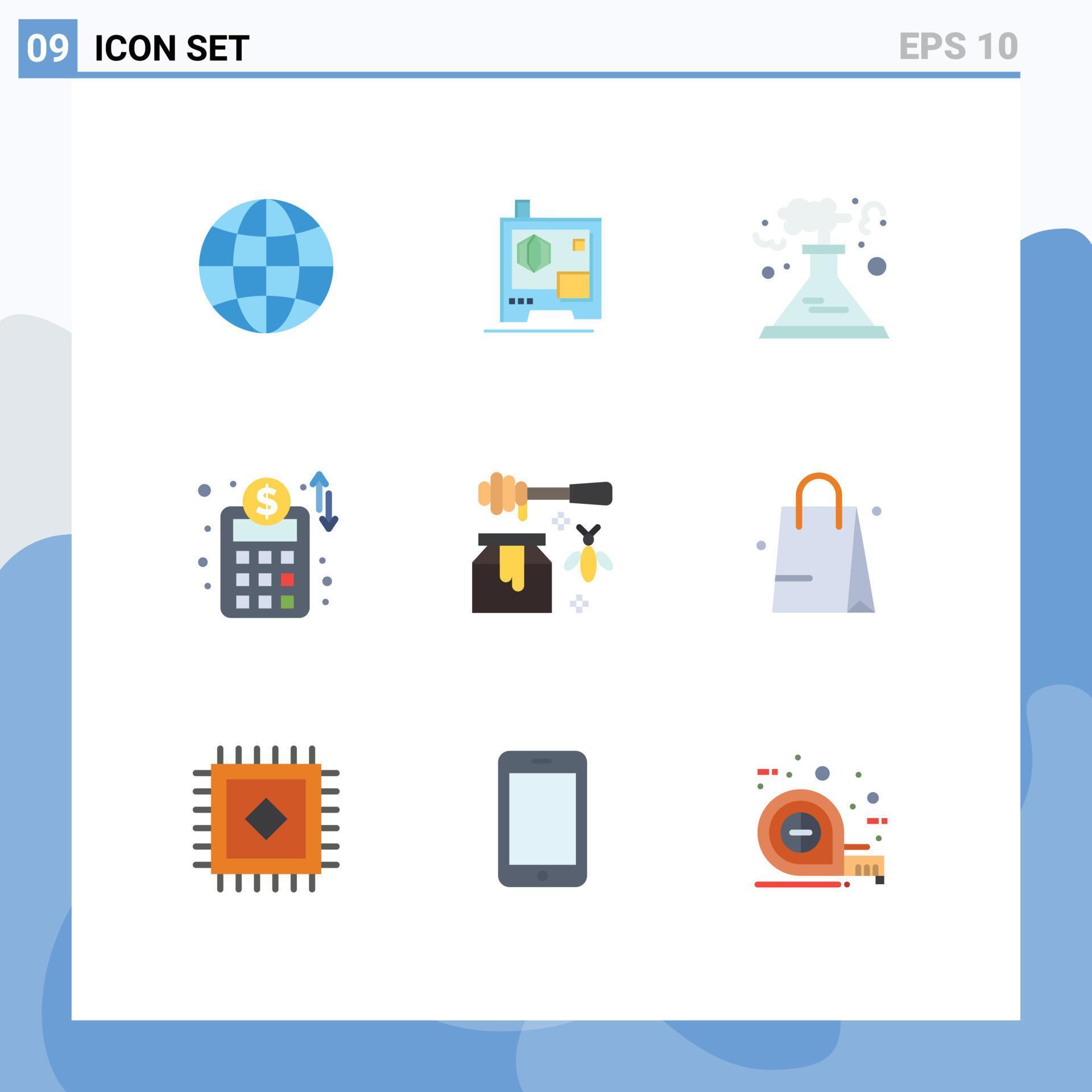 Set Of 9 Modern Ui Icons Symbols Signs For Handbeg Pot Production Honey Business Planning