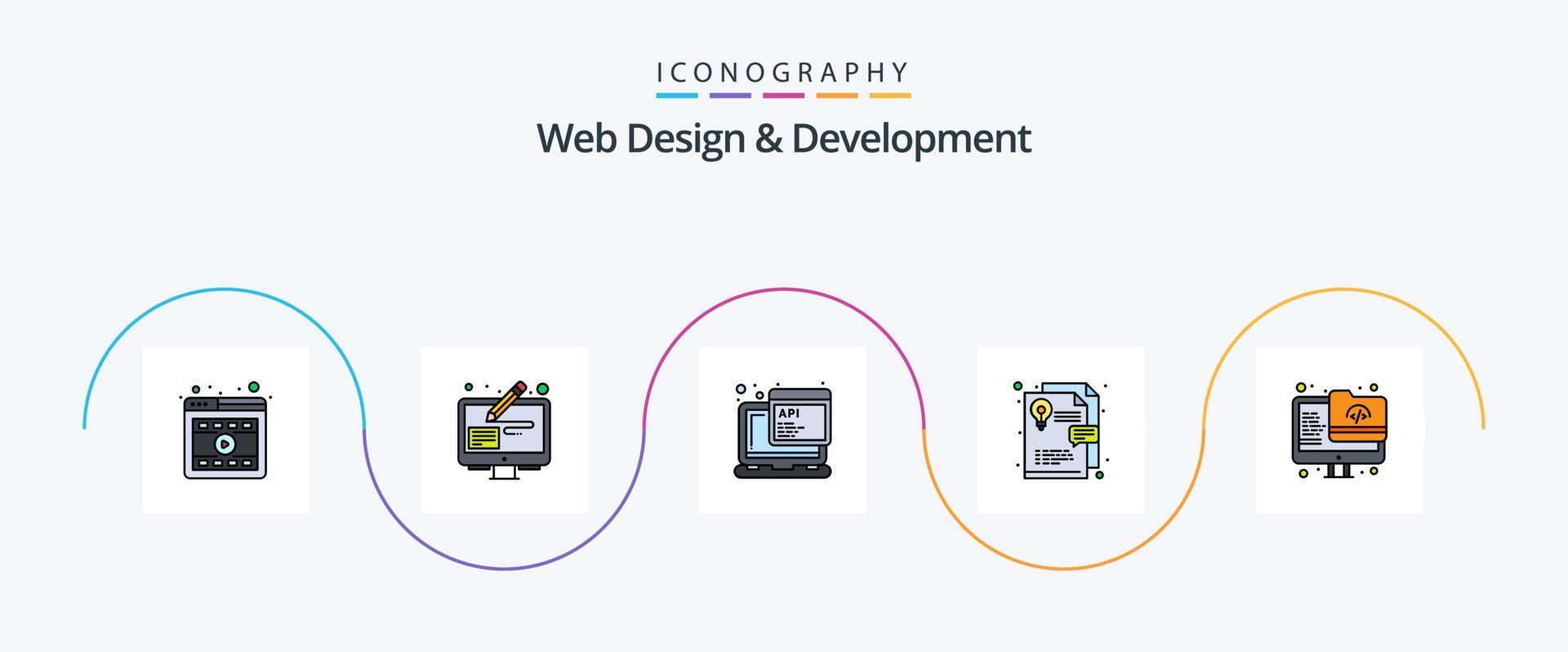 Web Design And Development Line Filled Flat 5 Icon Pack Including ...