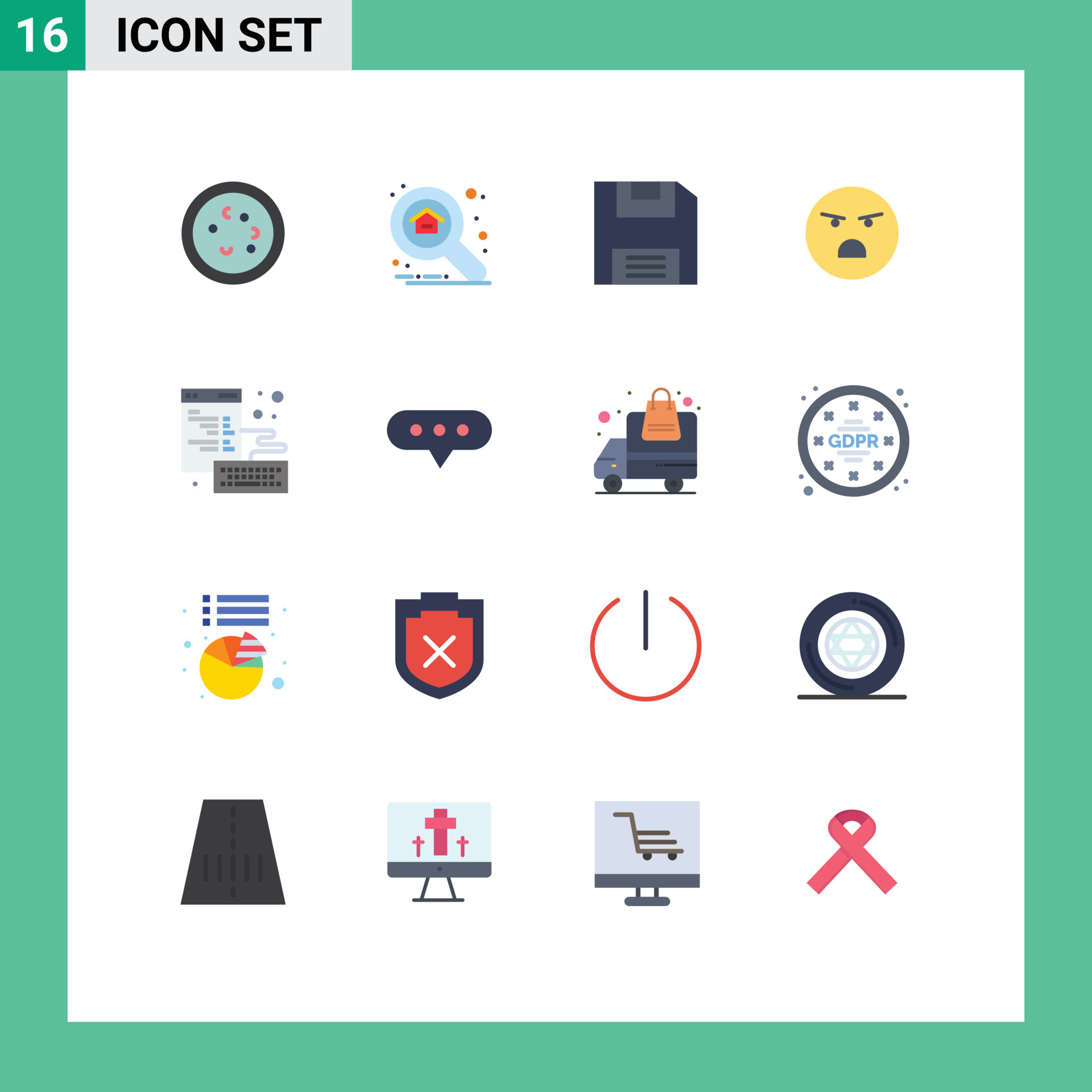 Editable Vector Line Pack Of 16 Simple Flat Colors Of Coding Feeling Explore Faint Emoji