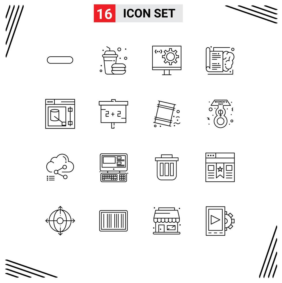 Group Of 16 Modern Outlines Set For Design Knowledge Coding Brain 6049