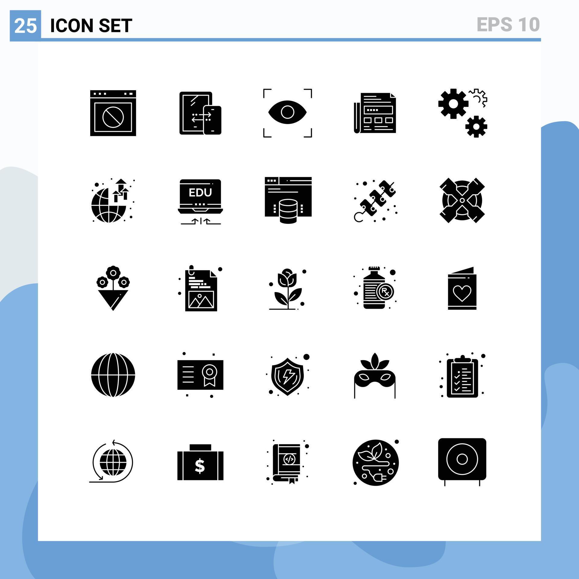 Stock Vector Icon Pack of 25 Line Signs and Symbols for gears headline ...