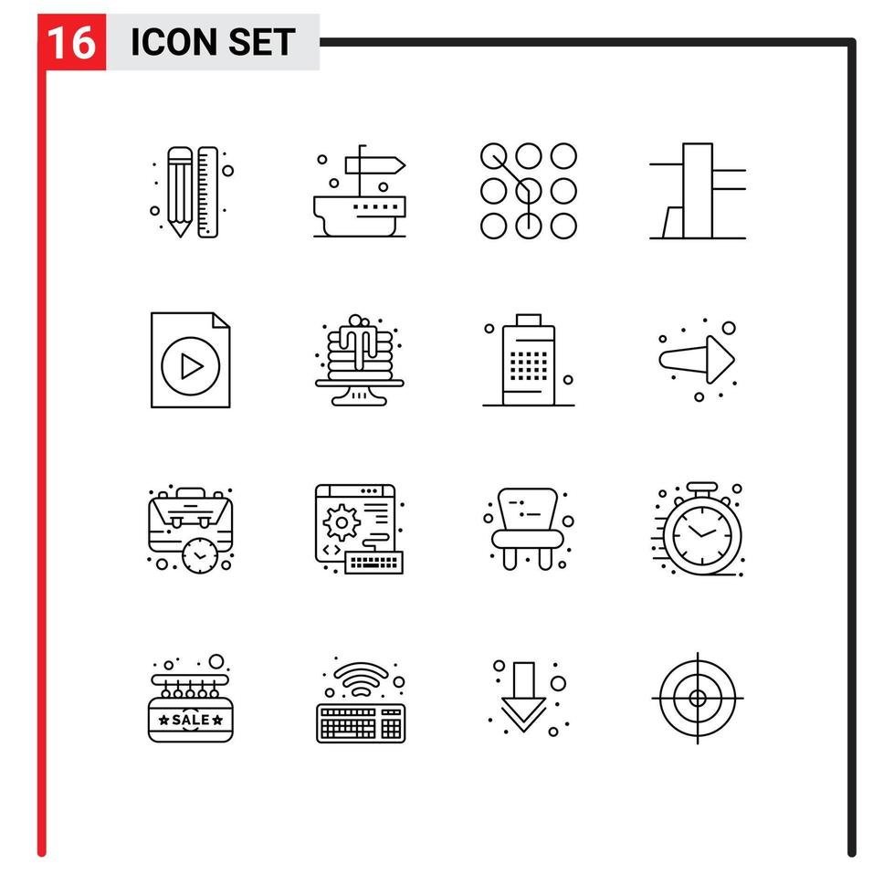 Pictogram Set Of 16 Simple Outlines Of Baking File Access Document Security Editable Vector