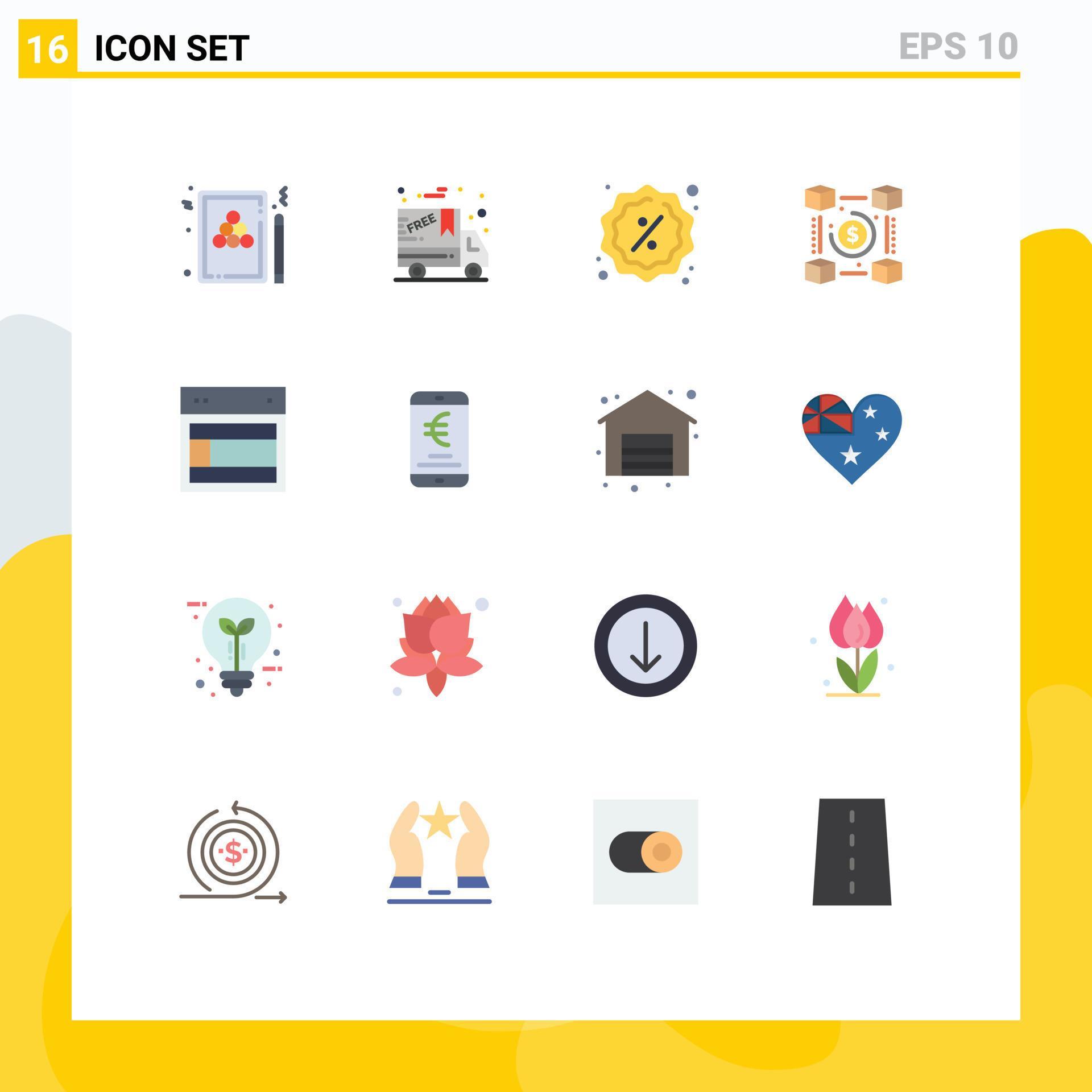 Set of 16 Modern UI Icons Symbols Signs for design pp badge network ...