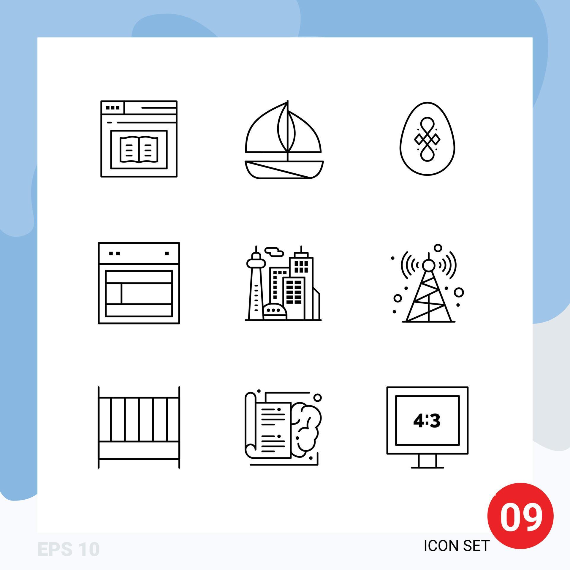 Set Of 9 Vector Outlines On Grid For Website Site Ship Layout Egg Editable Vector Design