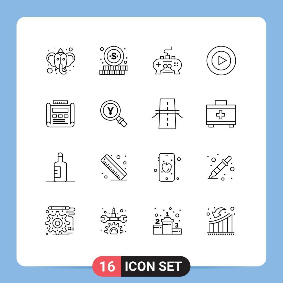 Mobile Interface Outline Set of 16 Pictograms of development blueprint pad video studio Editable ...