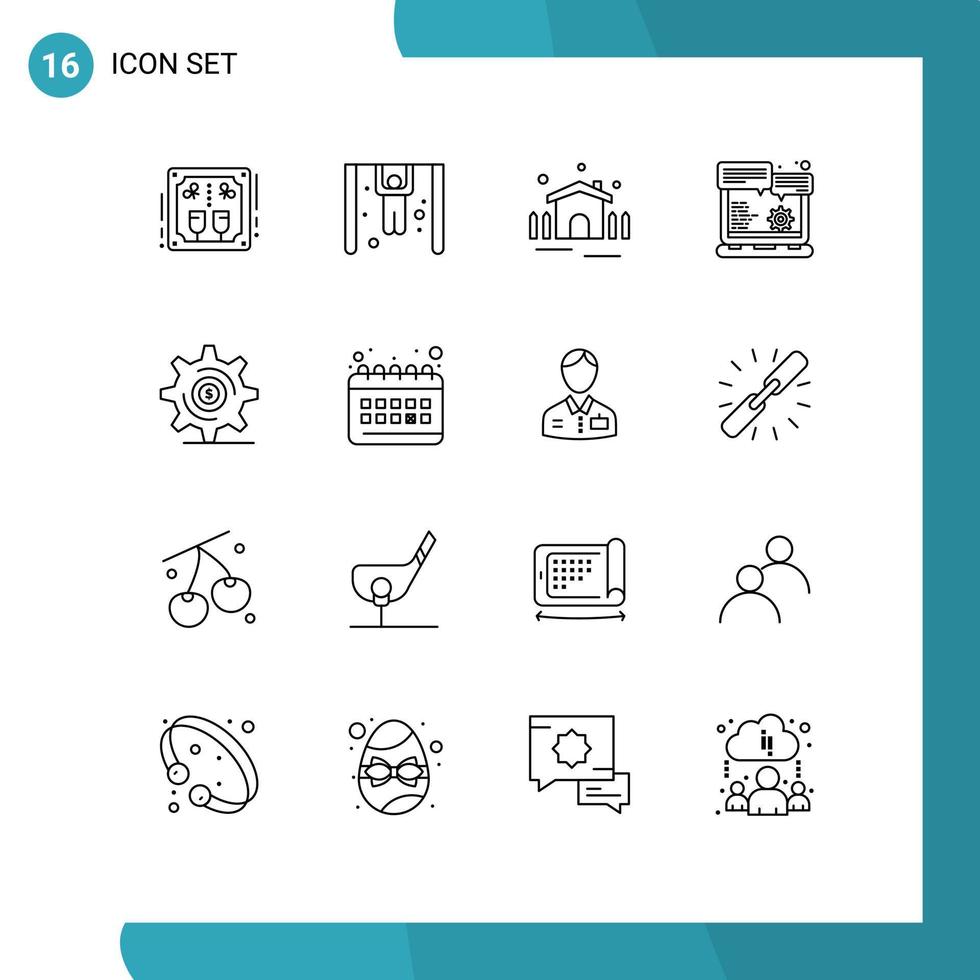 Set of 16 Modern UI Icons Symbols Signs for investment option construction gear browser Editable ...
