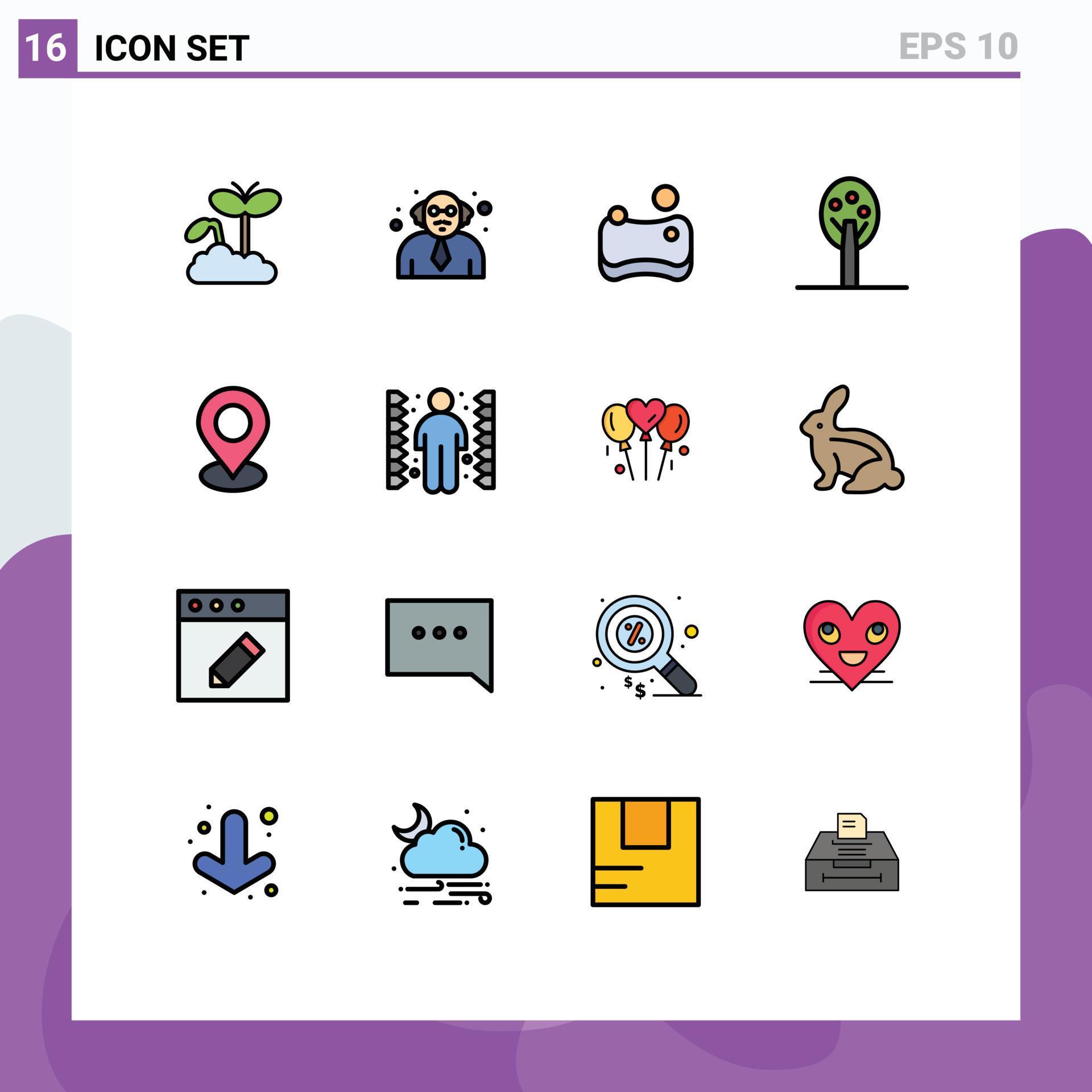 Set Of 16 Vector Flat Color Filled Lines On Grid For Challenge Marker Hygienic Map Tree Editable