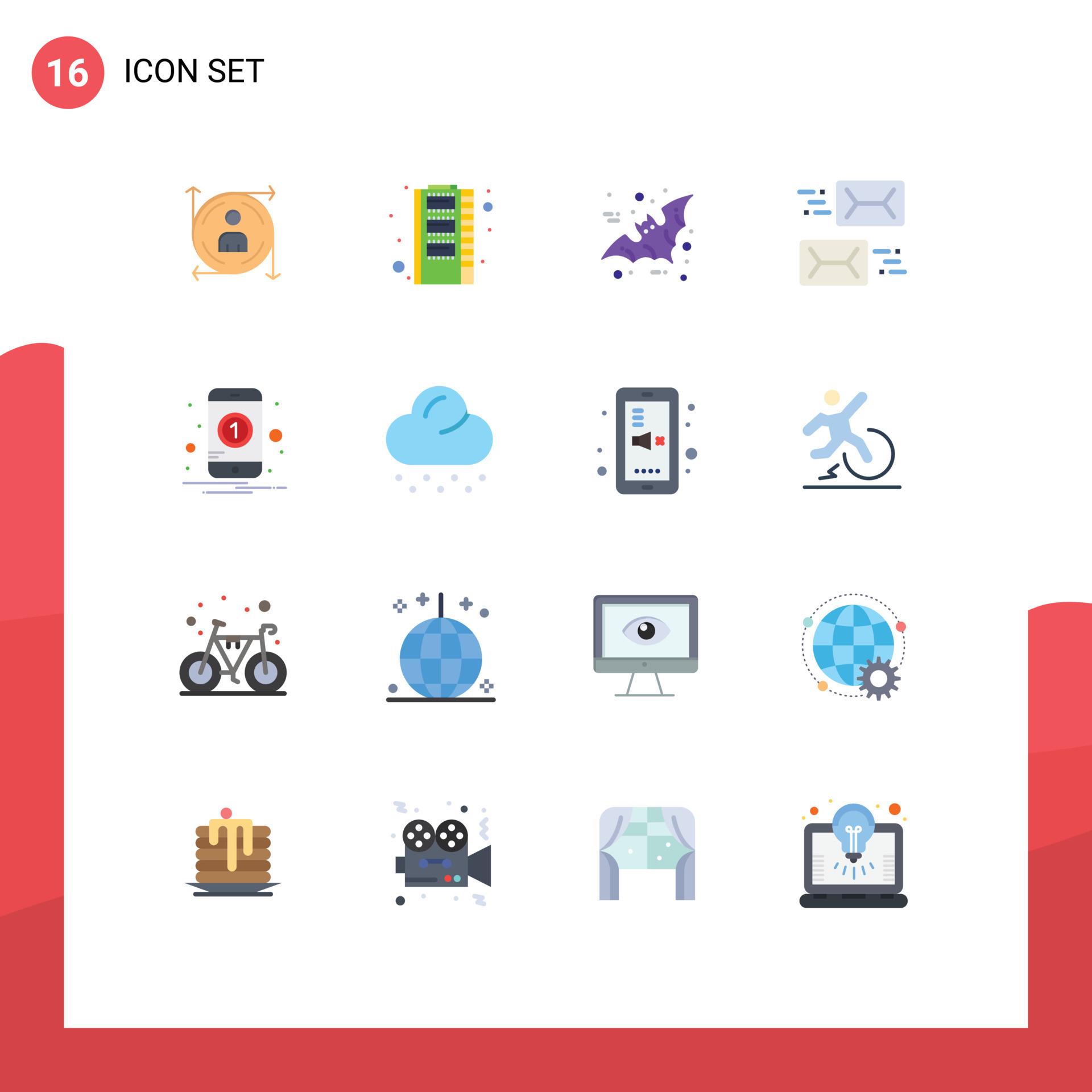Set Of 16 Modern Ui Icons Symbols Signs For Notification Letter Bat Email Address Editable Pack