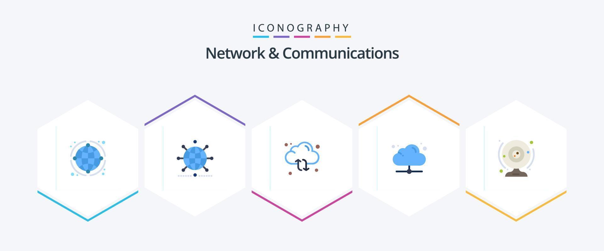 Network And Communications 25 Flat icon pack including computer. camera ...