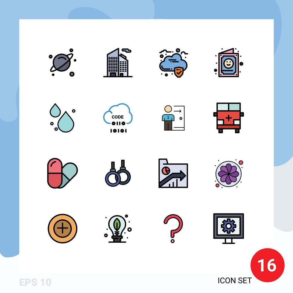 16 Universal Flat Color Filled Lines Set For Web And Mobile Applications Cloud Droop Security