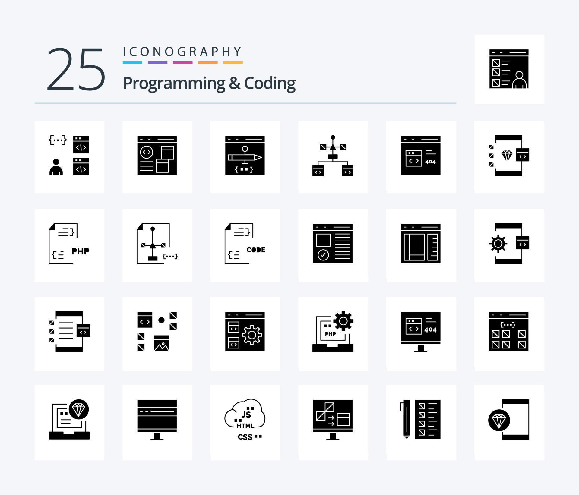 Programming And Coding 25 Solid Glyph Icon Pack Including Develop Browser Document Document