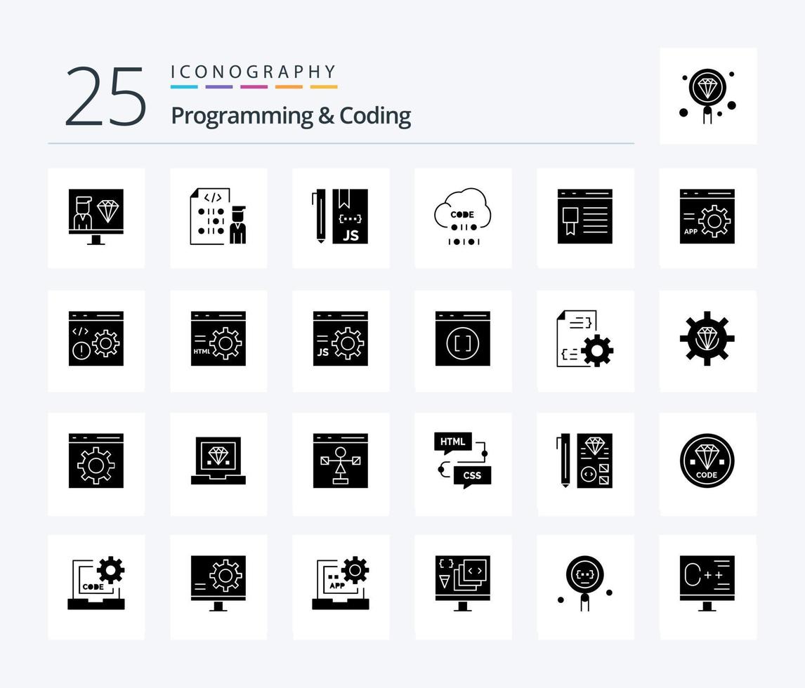 Programming And Coding 25 Solid Glyph icon pack including develop. browser. development. website ...