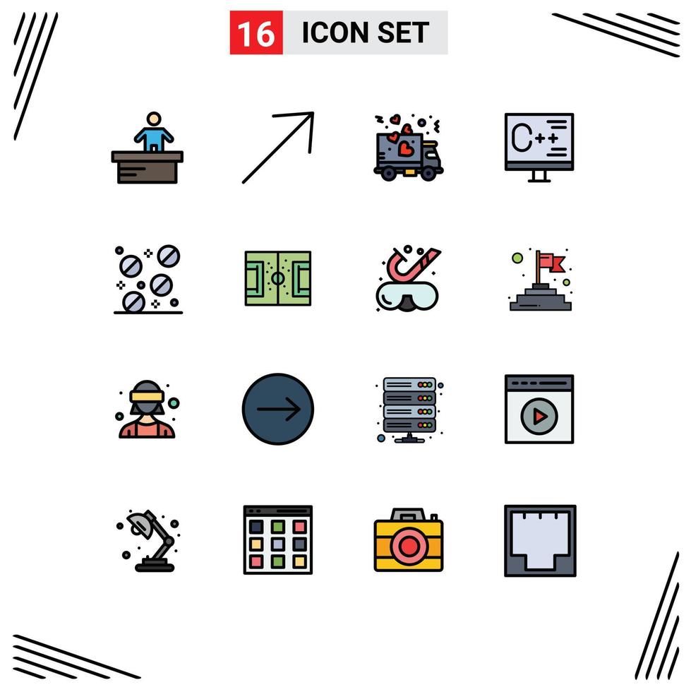 Mobile Interface Flat Color Filled Line Set Of 16 Pictograms Of Pills Programming Love