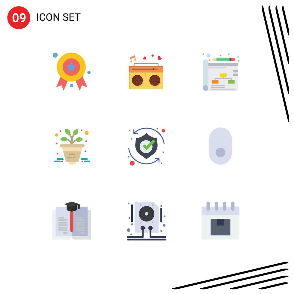 Moderno Conjunto De 9 9 Plano Colores Pictografía De Proteger La