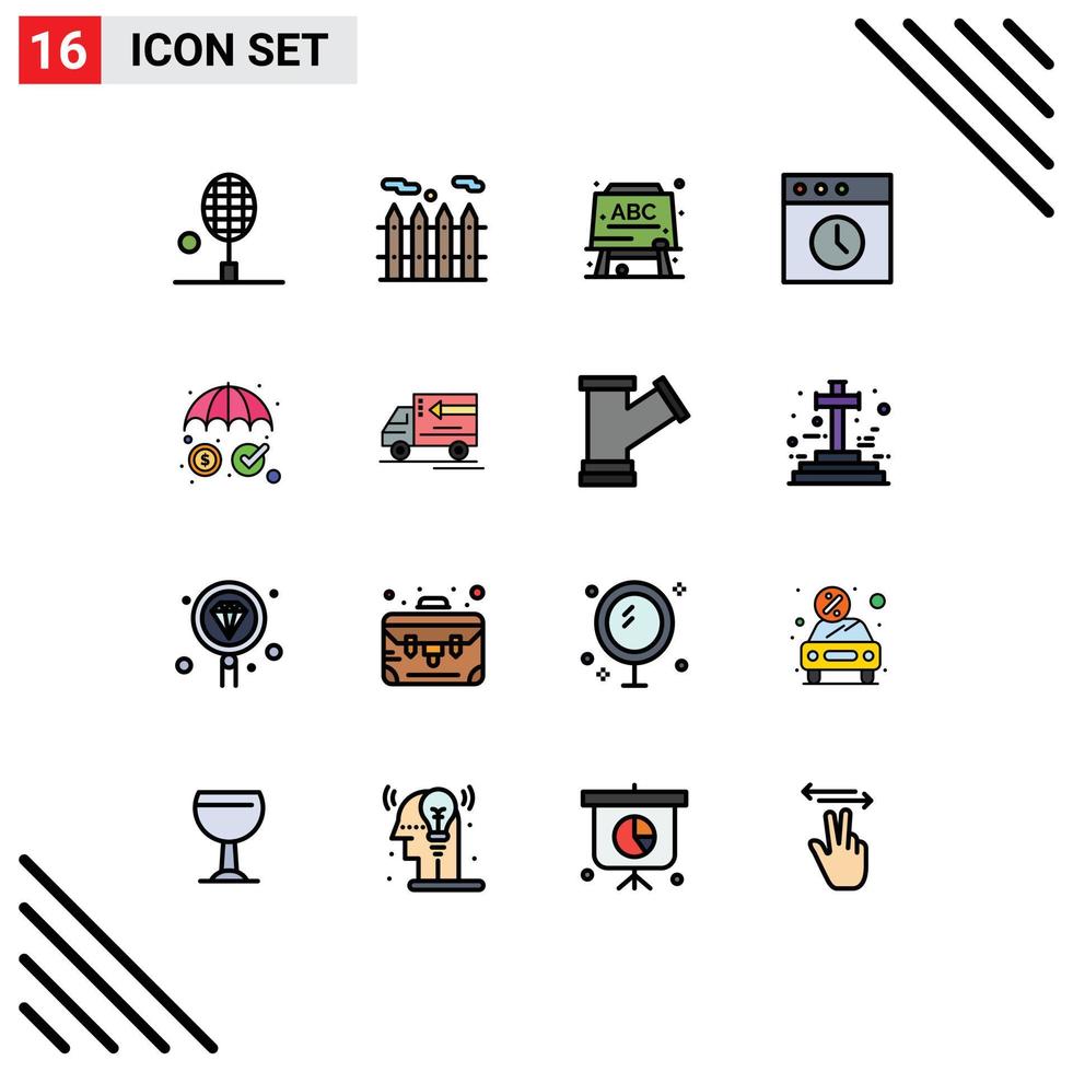 16 Thematic Vector Flat Color Filled Lines And Editable Symbols Of