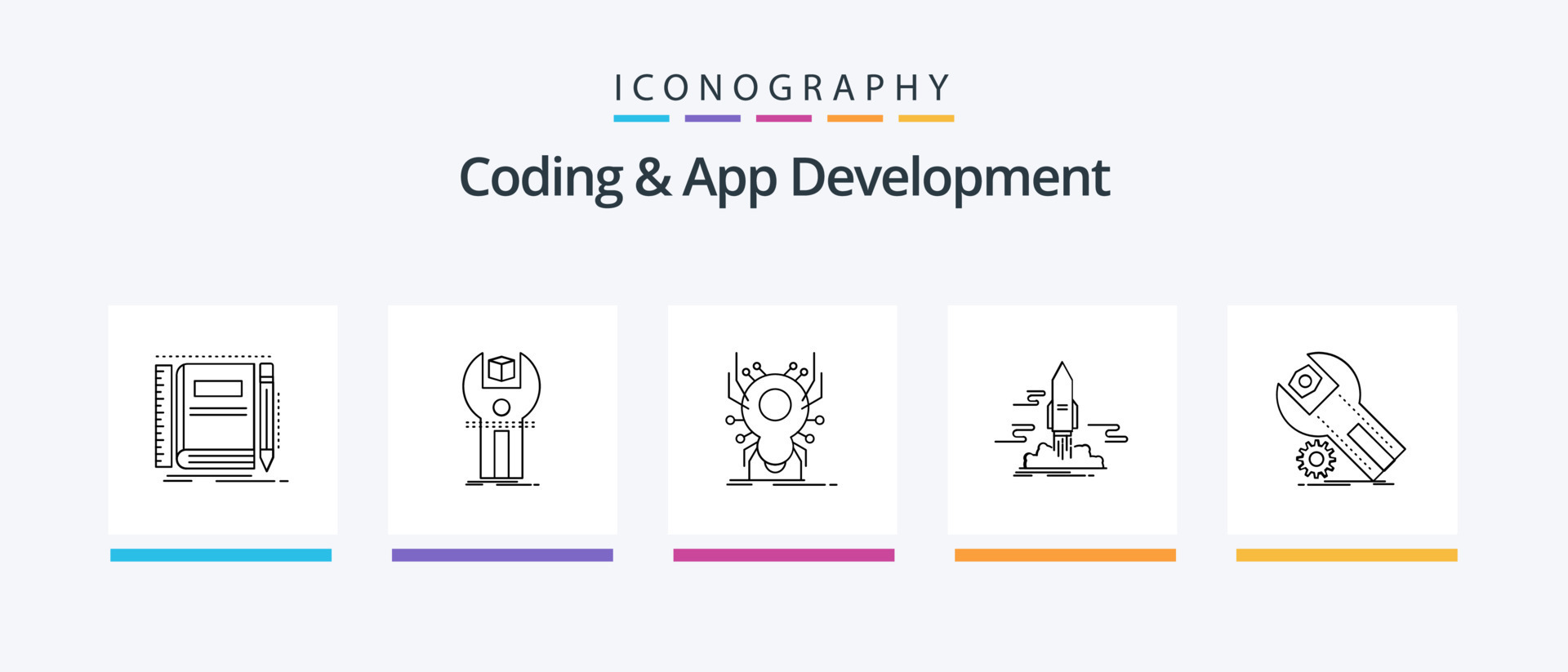 Coding And App Development Line 5 Icon Pack Including Installation Settings Pocket Document