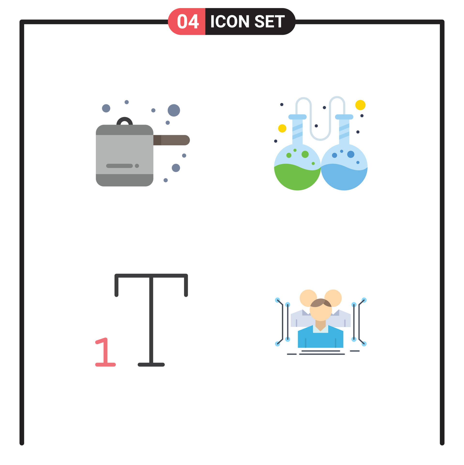 Set of 4 Vector Flat Icons on Grid for kitchen data lab subscript ...