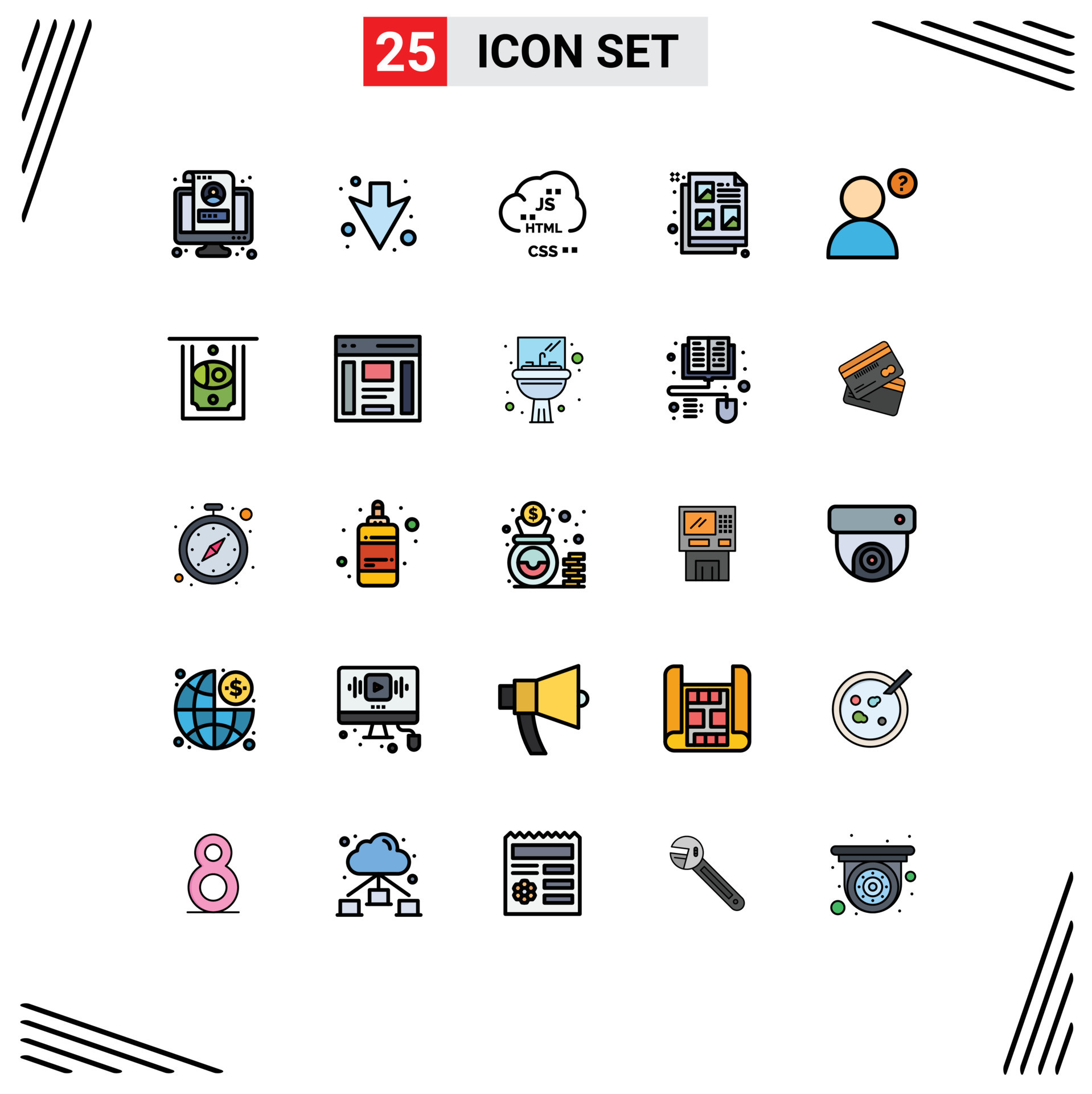 25 User Interface Filled Line Flat Color Pack Of Modern Signs And Symbols Of Anonymous Document