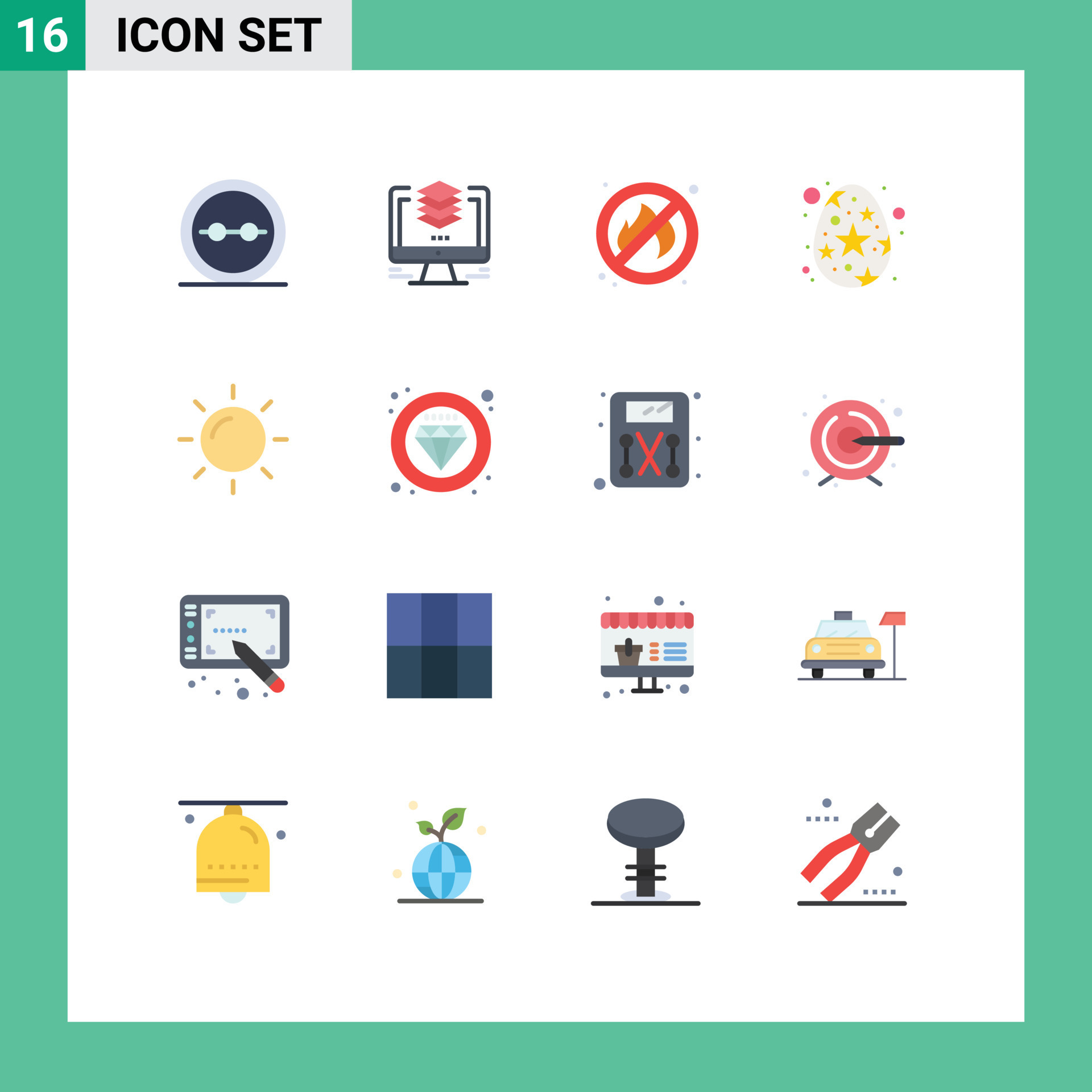 16 User Interface Flat Color Pack Of Modern Signs And Symbols Of Day Spring Computer Egg Place