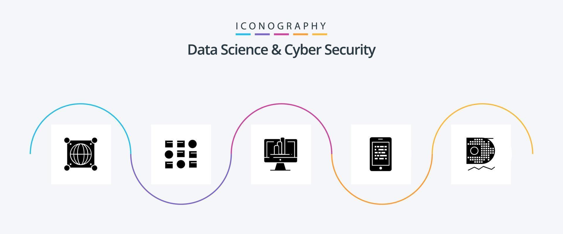 Data Science And Cyber Security Glyph 5 Icon Pack Including Data Secure Computer Data Mobile