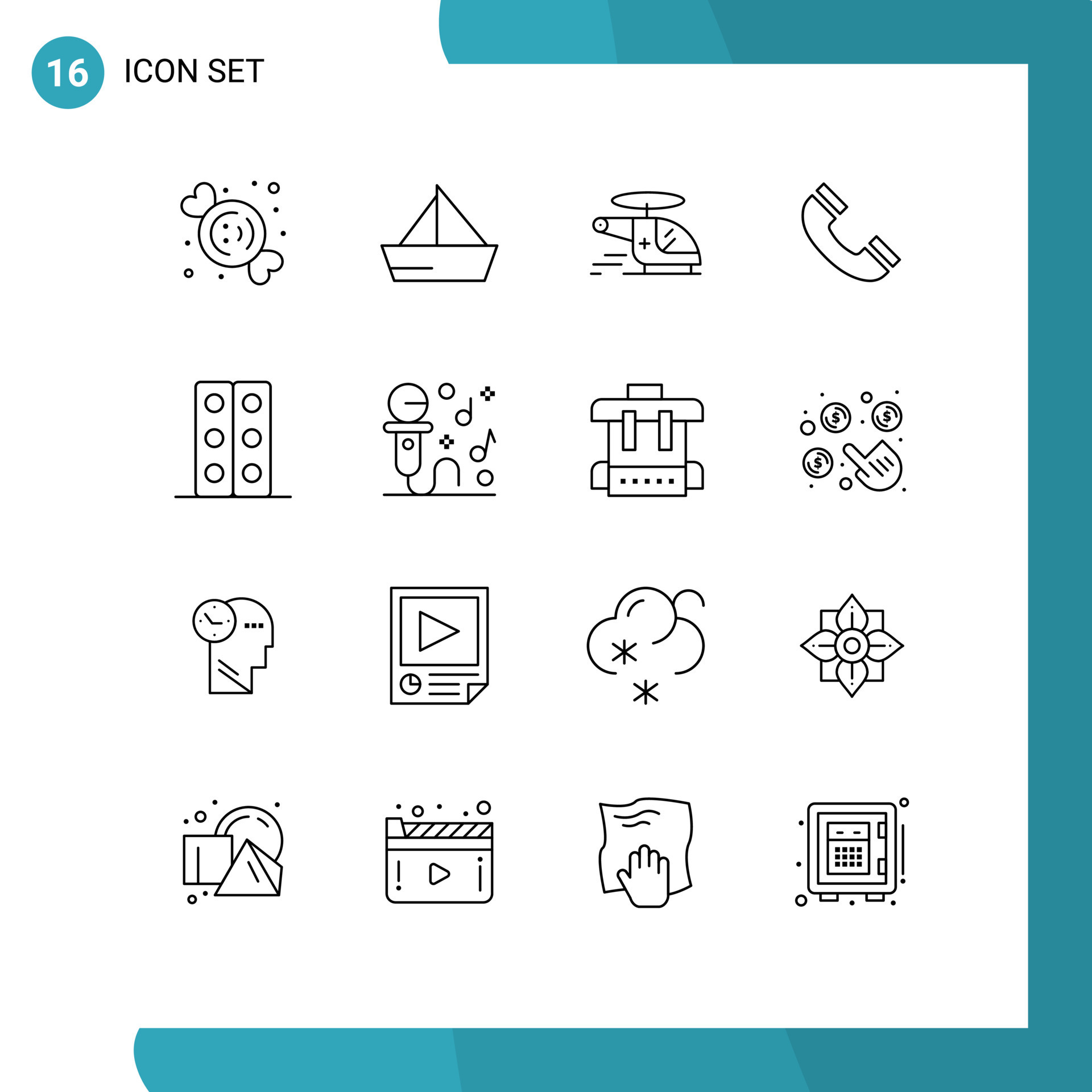Pictogram Set Of 16 Simple Outlines Of Ui Interface Yacht Call Ambulance Editable Vector Design