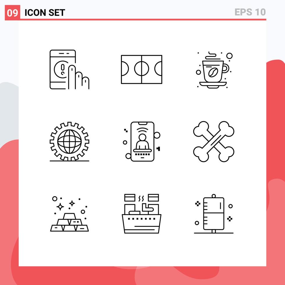 Set Of 9 Modern Ui Icons Symbols Signs For Programing Development Cup Design Hot Editable Vector