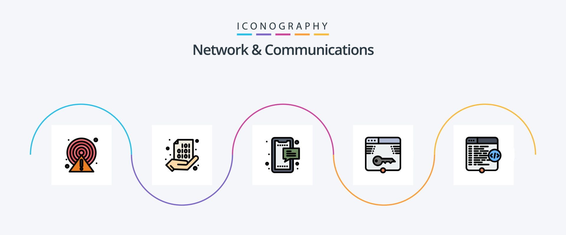 Network And Communications Line Filled Flat 5 Icon Pack Including form ...