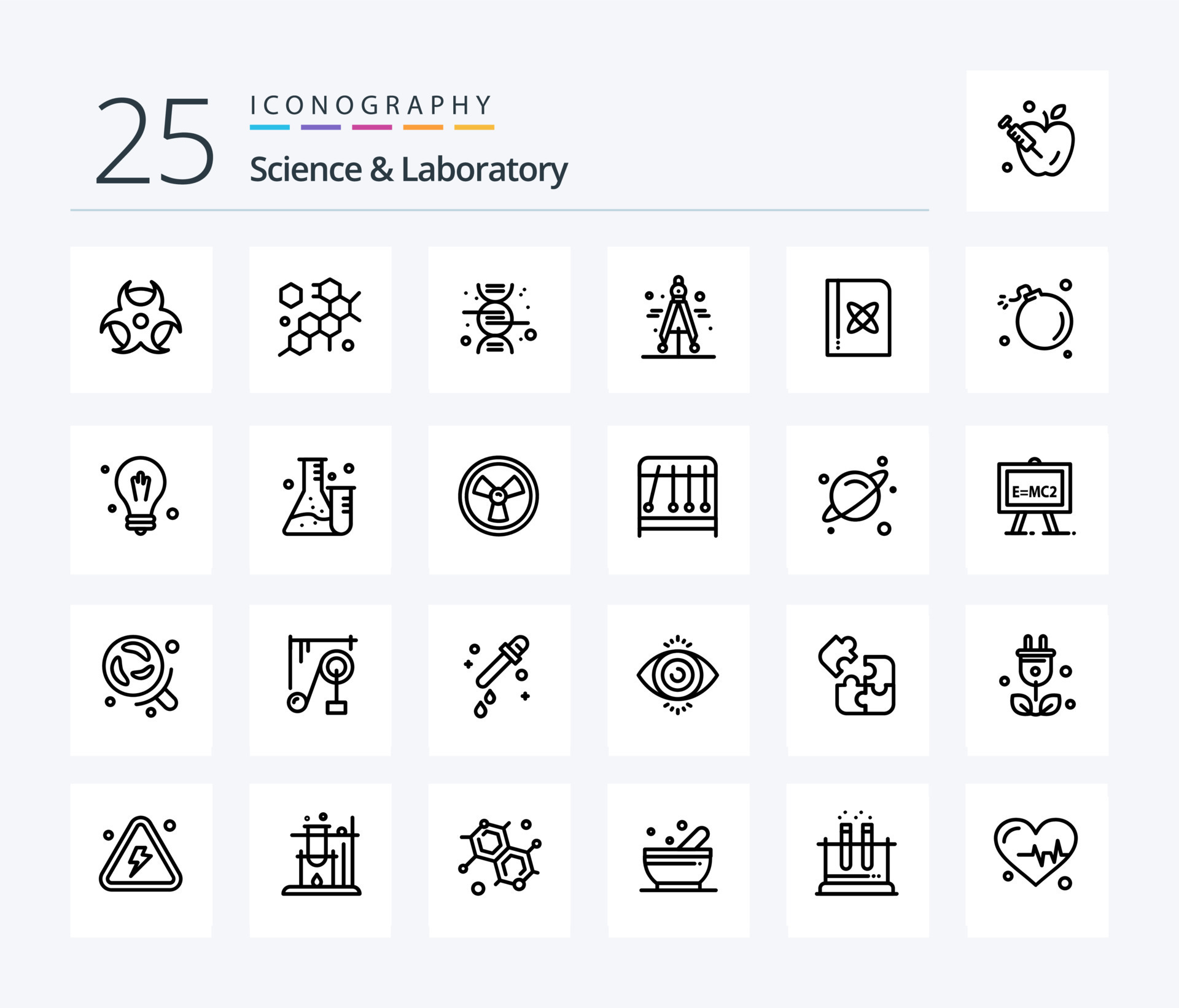 Science 25 Line icon pack including comet. science. science. physics ...