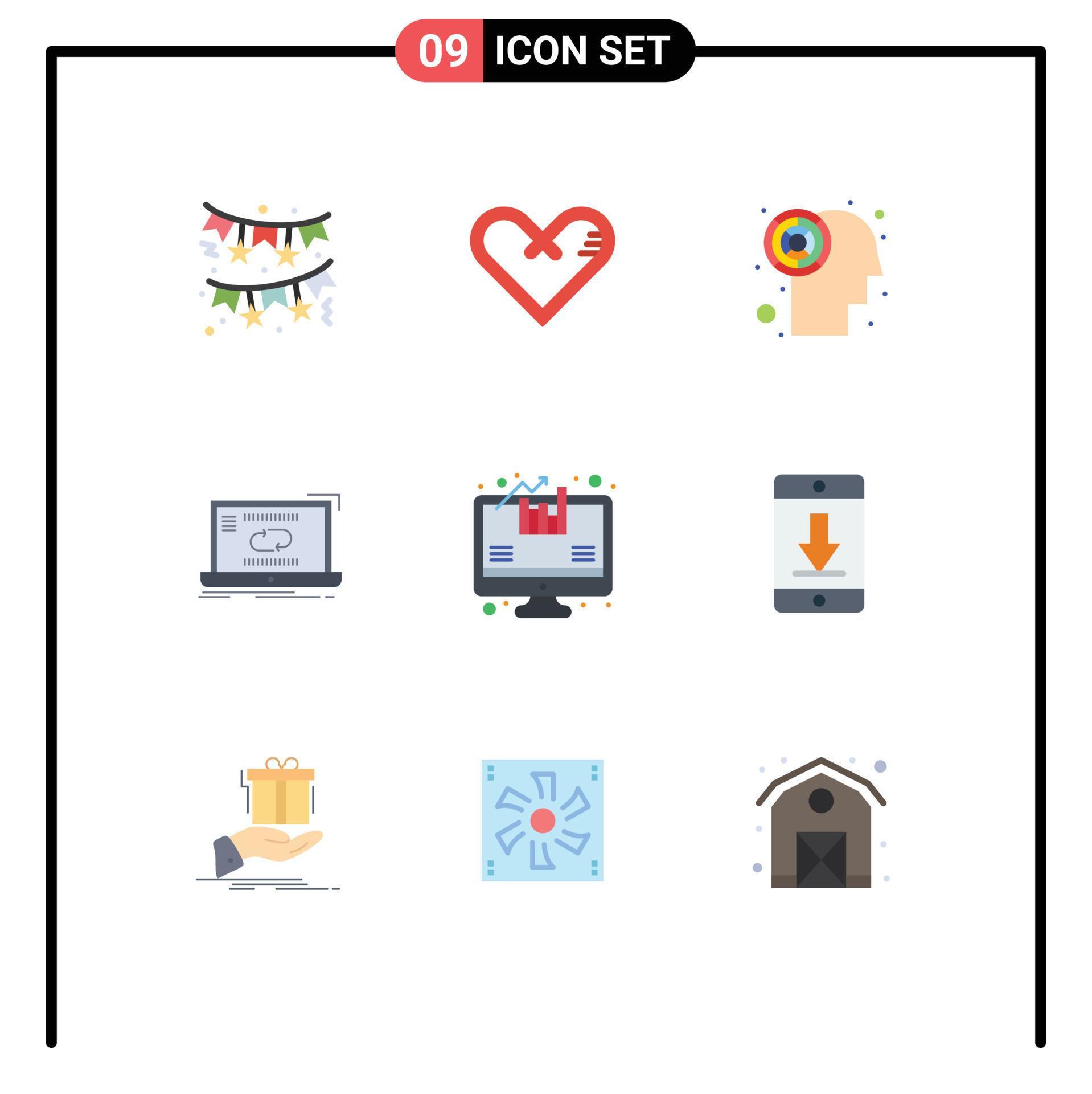 Set Of 9 Modern Ui Icons Symbols Signs For Analysis Sync Surprise Link Communication Editable