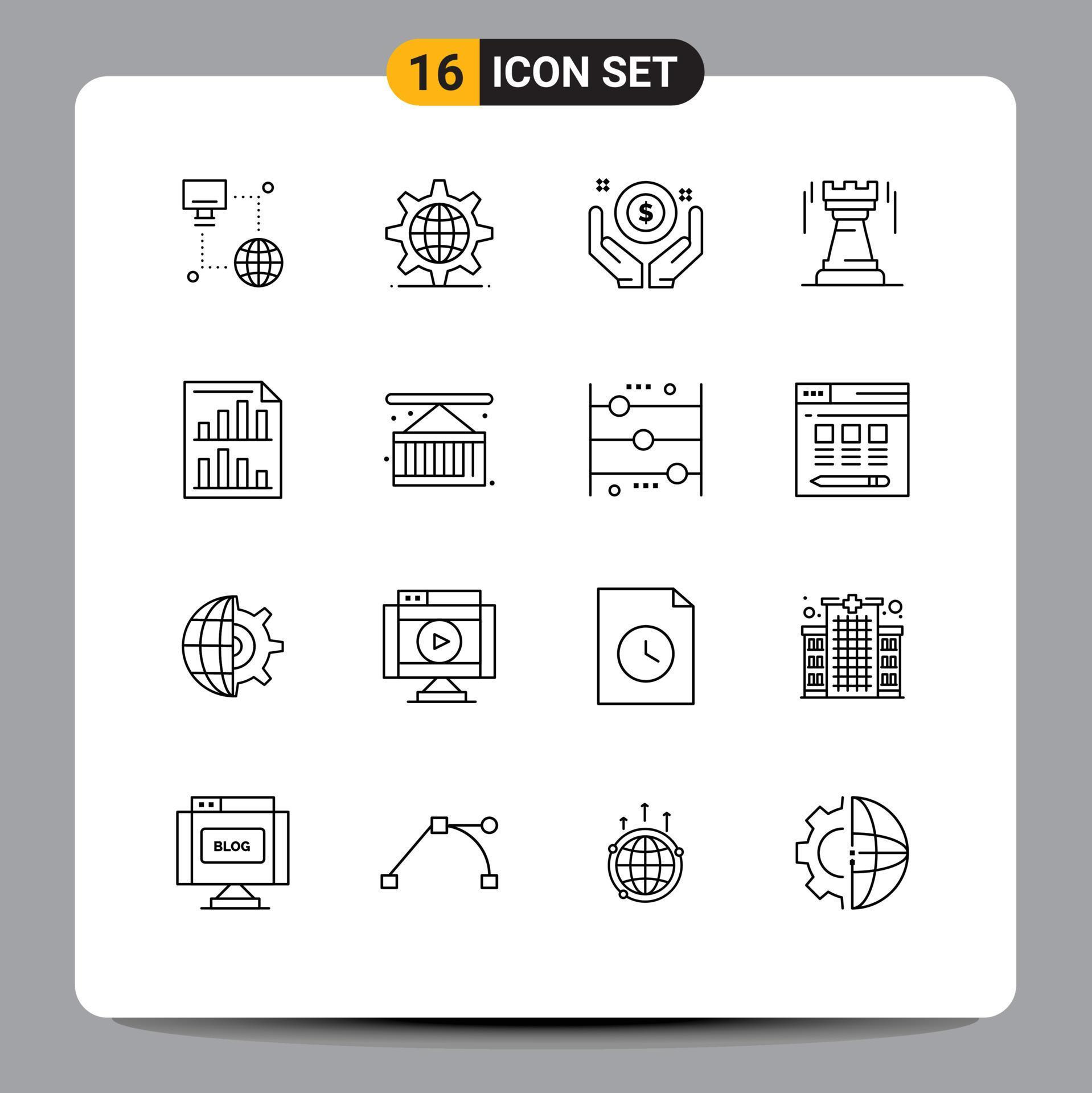 Pictogram Set of 16 Simple Outlines of bars bastion business strategy castle Editable Vector ...