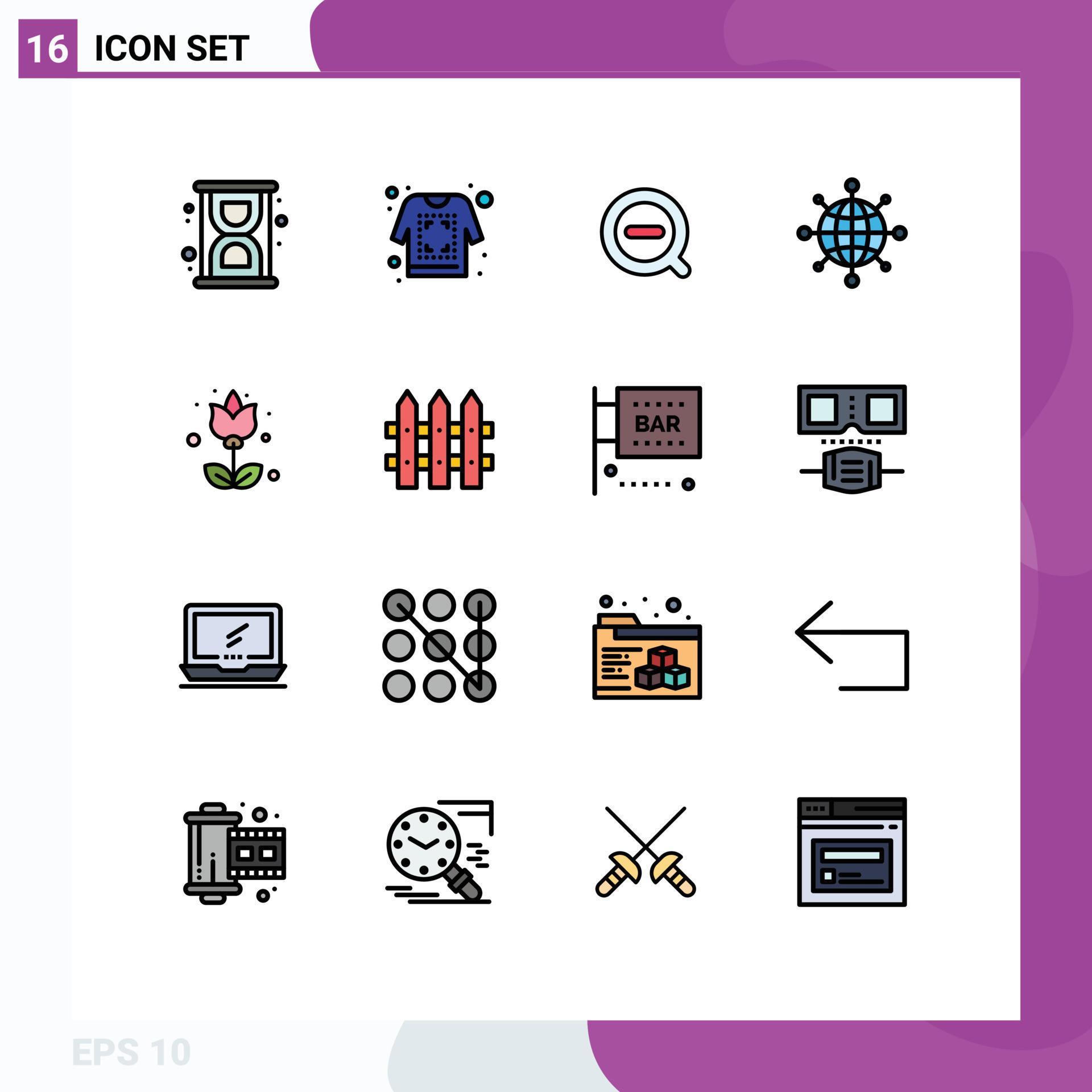 16 Thematic Vector Flat Color Filled Lines And Editable Symbols Of