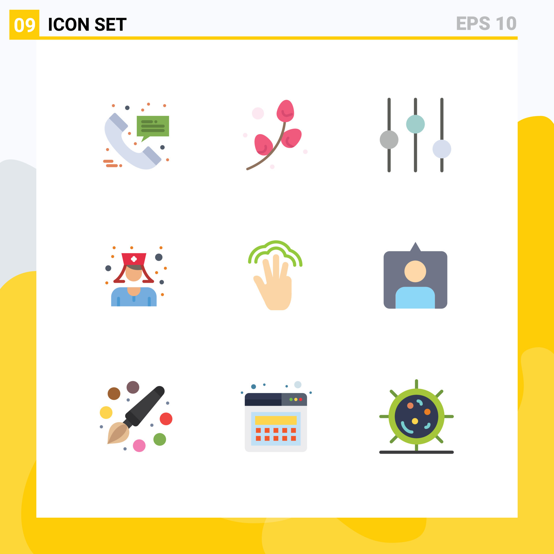 User Interface Pack of 9 Basic Flat Colors of interface gestures controls fingers nurse Editable ...