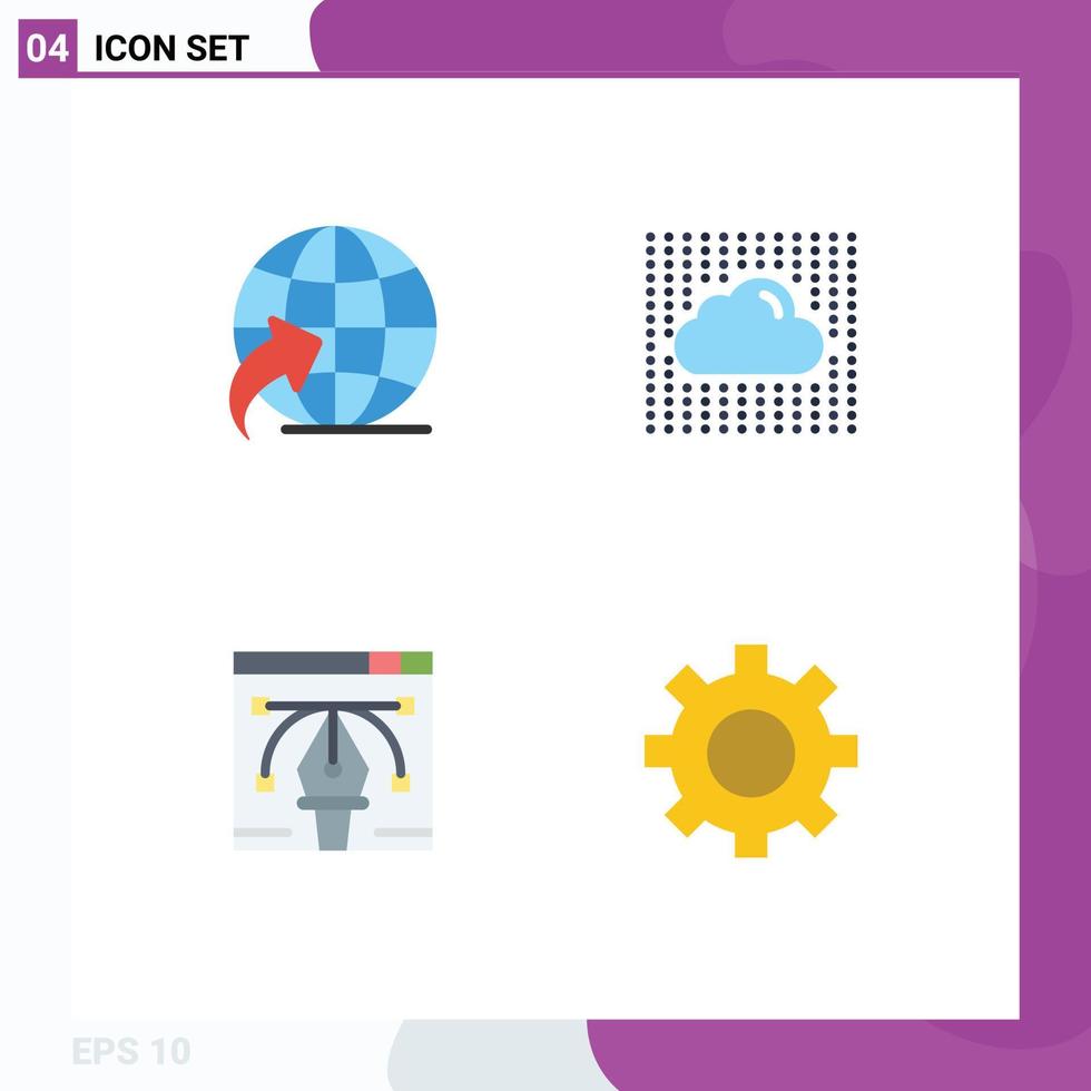 User Interface Pack Of 4 Basic Flat Icons Of Arrow Designing Cloud Secure Pen Tool Editable