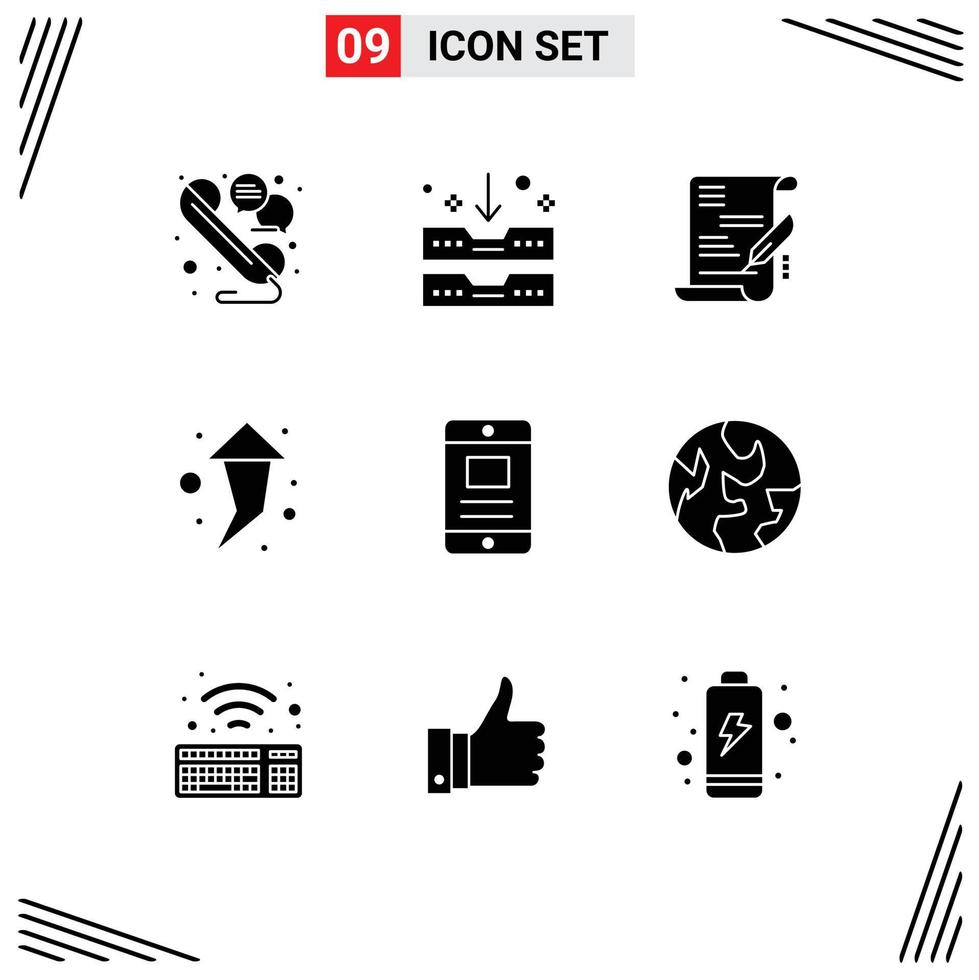 User Interface Pack of 9 Basic Solid Glyphs of business text agreement mobile right Editable ...