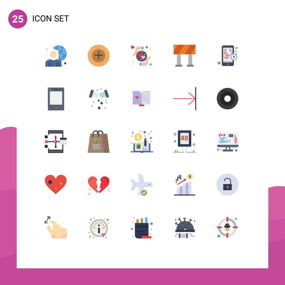 Group Of 25 Flat Colors Signs And Symbols For Mobile Encryption Care Binary Code Block Editable