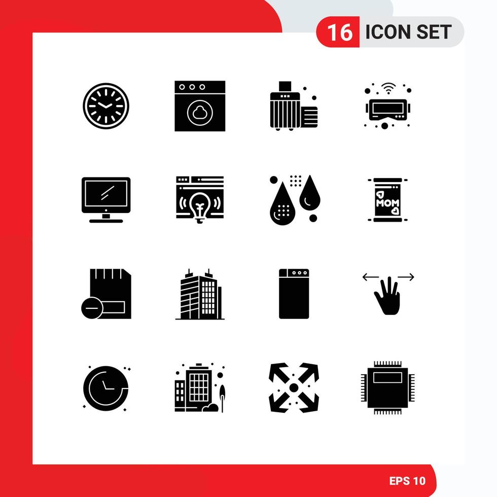 User Interface Pack of 16 Basic Solid Glyphs of pc device case monitor vr Editable Vector Design ...