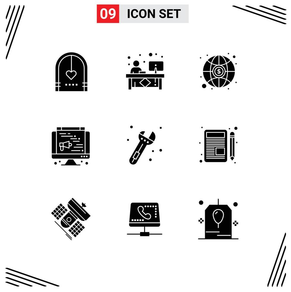 Pictogram Set of 9 Simple Solid Glyphs of tool web front speaker money Editable Vector Design ...