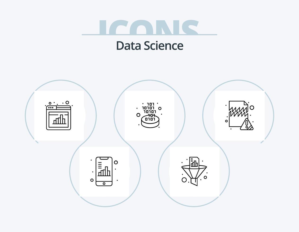 Data Science Line Icon Pack 5 Icon Design Binary Code Search Database Growth Analysis
