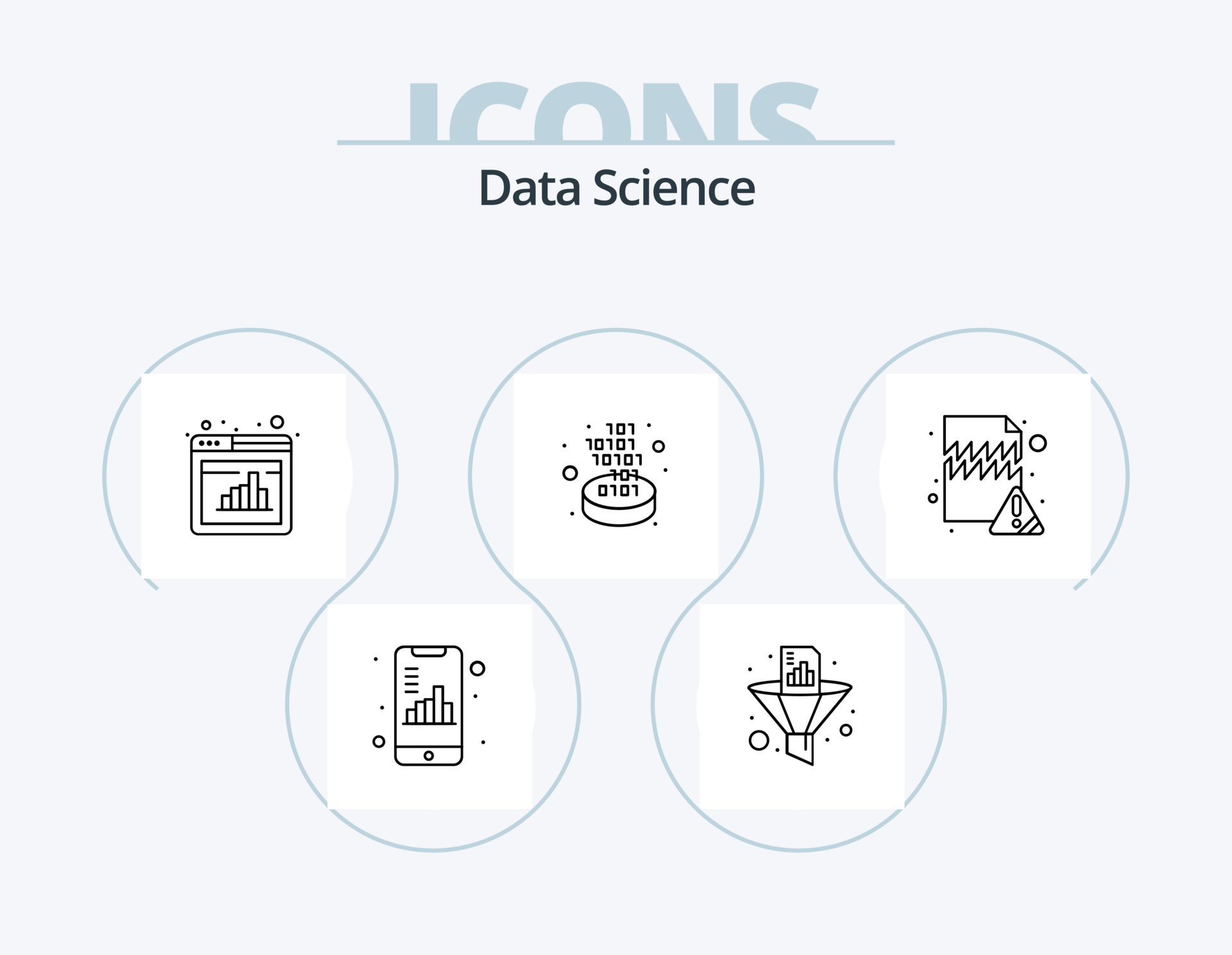 Data Science Line Icon Pack 5 Icon Design Binary Code Search Database Growth Analysis