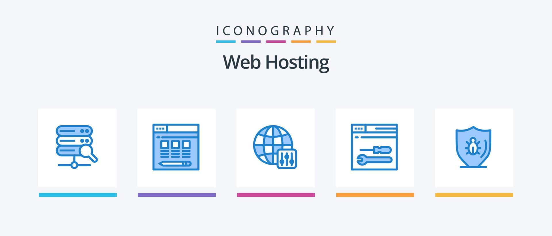 Web Hosting Blue 5 Icon Pack Including Shield Protect Server Settings Programing Web